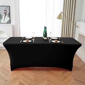 AZON Black 6FT Stretch Spandex Table Cover Washable and Wrinkle Resistant Kitchen Spandex Tablecloth Fitted Rectangular Table for Party,Banquet,Weddings,Cocktail and Festival