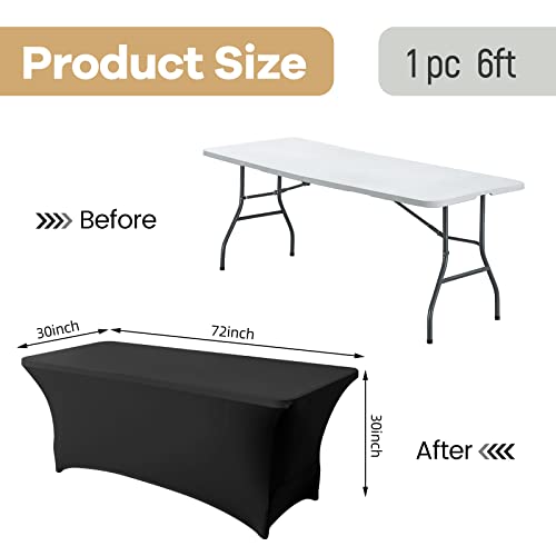 AZON Black 6FT Stretch Spandex Table Cover Washable and Wrinkle Resistant Kitchen Spandex Tablecloth Fitted Rectangular Table for Party,Banquet,Weddings,Cocktail and Festival