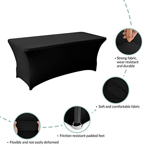 AZON Black 6FT Stretch Spandex Table Cover Washable and Wrinkle Resistant Kitchen Spandex Tablecloth Fitted Rectangular Table for Party,Banquet,Weddings,Cocktail and Festival