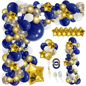 julliz 148pcs navy blue gold balloon arch garland, royal white gold confetti balloons for 2023graduation shower wedding birthday classroom decoration