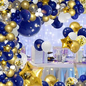 JULLIZ 148pcs Navy Blue Gold Balloon Arch Garland, Royal White Gold Confetti Balloons for 2023Graduation Shower Wedding Birthday Classroom Decoration