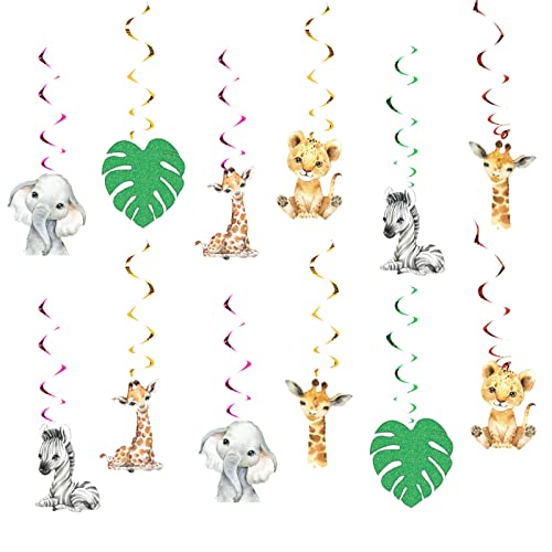 12Pcs Wild One Hanging Swirls Ceiling Streamers Decorations, for Jungle Safari Animal Birthday Party Decorations Baby Shower Supplies