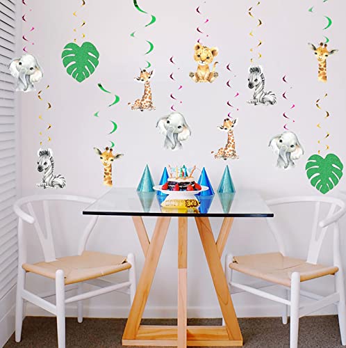 12Pcs Wild One Hanging Swirls Ceiling Streamers Decorations, for Jungle Safari Animal Birthday Party Decorations Baby Shower Supplies