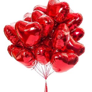 25pcs heart shape foil mylar balloons red 18″ for valentine’s day birthday party decorations, wedding decor, engagement,holiday (red)