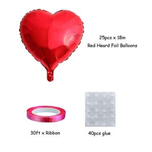 25pcs Heart Shape Foil Mylar Balloons Red 18" for Valentine's Day Birthday Party Decorations, Wedding Decor, Engagement,Holiday (Red)