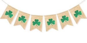 uniwish shamrock banner garland st. patrick’s day decorations, vintage rustic burlap sign lucky irish wedding birthday party favors door hanging