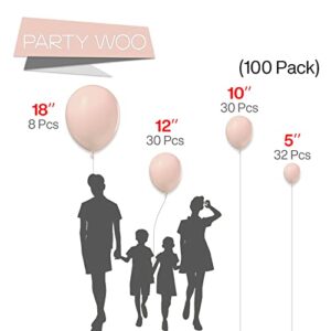 PartyWoo Pastel Pink Balloons, 100 pcs Pink Balloons Different Sizes Pack of 18 Inch 12 Inch 10 Inch 5 Inch for Balloon Garland as Birthday Decorations, Wedding Decorations, Baby Shower Decorations