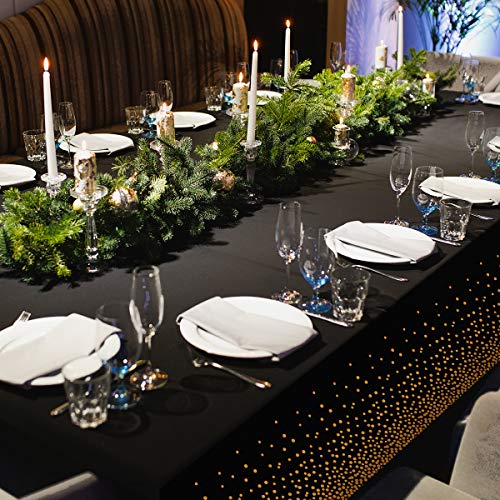 Black and Gold Plastic Tablecloths for Rectangle Tables, 6 Pack Disposable Party Table Cloths, Gold Dot Confetti Table Covers with 30 Balloons for Birthday, Graduation, Cocktail Parties, 54" x 108"