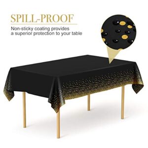 Black and Gold Plastic Tablecloths for Rectangle Tables, 6 Pack Disposable Party Table Cloths, Gold Dot Confetti Table Covers with 30 Balloons for Birthday, Graduation, Cocktail Parties, 54" x 108"