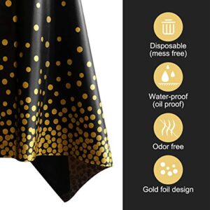 Black and Gold Plastic Tablecloths for Rectangle Tables, 6 Pack Disposable Party Table Cloths, Gold Dot Confetti Table Covers with 30 Balloons for Birthday, Graduation, Cocktail Parties, 54" x 108"