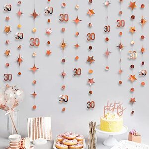 rose gold 30th birthday decorations number 30 circle dot twinkle star garland metallic hanging streamer bunting banner backdrop for her dirty 30 year old birthday thirty anniversary party supplies