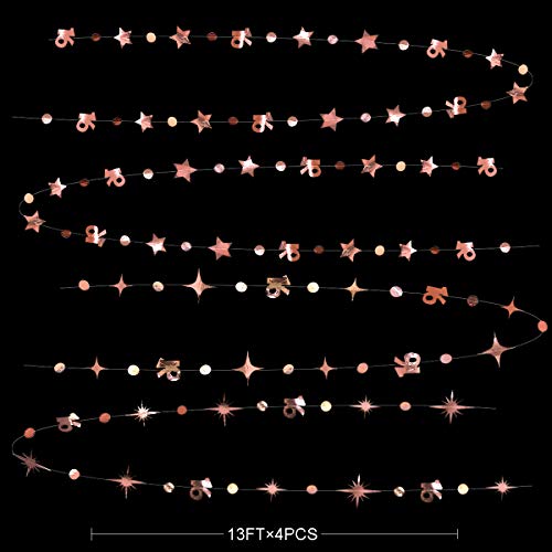 Rose Gold Number 16 Circle Dot Twinkle Star Garland Kit Metallic Hanging Streamer Bunting Banner Backdrop Decorations for Girls 16th Birthday Sweet Sixteen Wedding Anniversary Bridal Shower Party