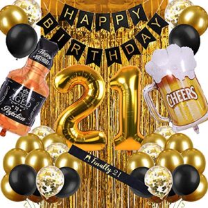 21st birthday decorations for women men, happy birthday decorations for boys girls 21st birthday party – 21st birthday decorations black and gold for her him 21 birthday party supplies