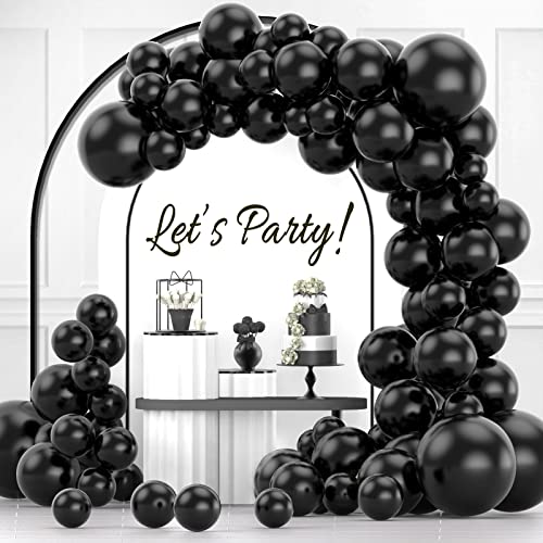 Black Balloons Garland Kit, 100PCS 18In 12In 10In 5In Black Latex Party Balloons Arch Kit for Birthday Weddings Anniversary Graduation Black Themed Party Decorations