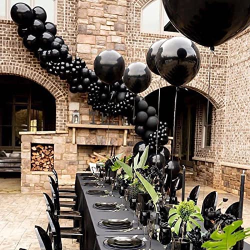 Black Balloons Garland Kit, 100PCS 18In 12In 10In 5In Black Latex Party Balloons Arch Kit for Birthday Weddings Anniversary Graduation Black Themed Party Decorations