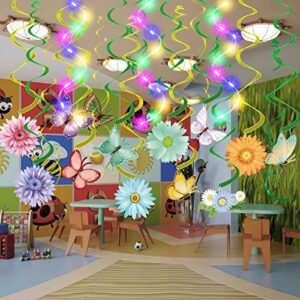 VABAMNA 33pcs Spring Hanging Decorations for Home - Flower Butterfly Hanging Swirls with Led Lights for Spring Summer Easter Flower Butterfly Themed Birthday Party Decorations