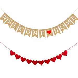 welcome home banner burlap sign party decorations, rustic bunting garland family gathering photo booth props