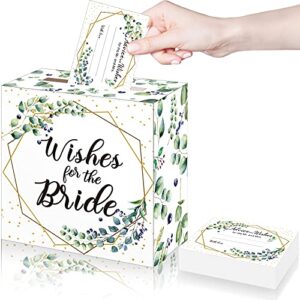 outus 51 pieces wedding advice cards and box set, greenery advice card holder box, 50 pieces double sided advice and wishes cards for wedding decorations bridal shower activity baby shower party