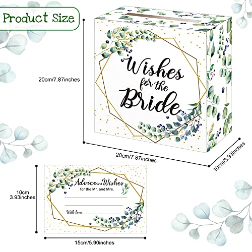 Outus 51 Pieces Wedding Advice Cards and Box Set, Greenery Advice Card Holder Box, 50 Pieces Double Sided Advice and Wishes Cards for Wedding Decorations Bridal Shower Activity Baby Shower Party