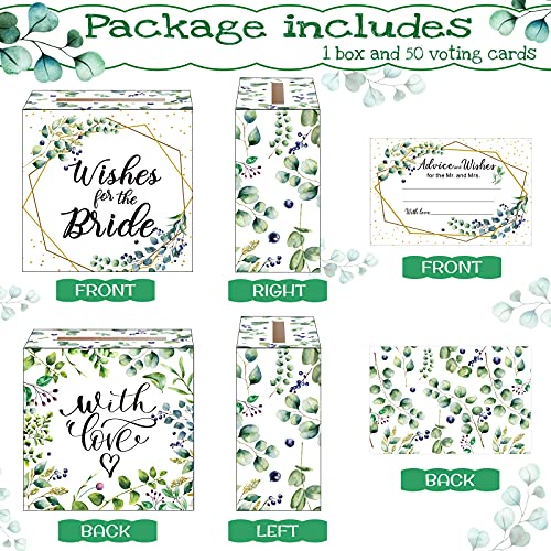 Outus 51 Pieces Wedding Advice Cards and Box Set, Greenery Advice Card Holder Box, 50 Pieces Double Sided Advice and Wishes Cards for Wedding Decorations Bridal Shower Activity Baby Shower Party