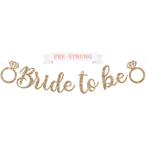 Pre-Strung Bride To Be Banner - NO DIY - Gold Glitter Bachelorette Bridal Party Banner in Script - Pre-Strung Garland on 8 ft Strand - Gold Bachelorette Bridal Party Decorations & Decor. Did we mention no DIY?