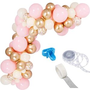 pink gold balloon garland kit, including chrome gold, ivory, baby pink & white gold confetti balloons decorations backdrop ideal for girls birthday baby bridal shower party decorations