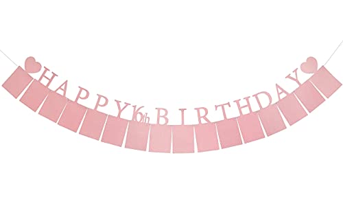 Sweet 16 Birthday Decorations Photo Banner in Rose Gold Pre-assembled - Sweet 16 Banner WITH Sixteen Photo Card Frames Party Supplies - Happy 16th birthday decorations for girls with 16 Signs