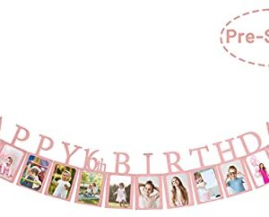 Sweet 16 Birthday Decorations Photo Banner in Rose Gold Pre-assembled - Sweet 16 Banner WITH Sixteen Photo Card Frames Party Supplies - Happy 16th birthday decorations for girls with 16 Signs