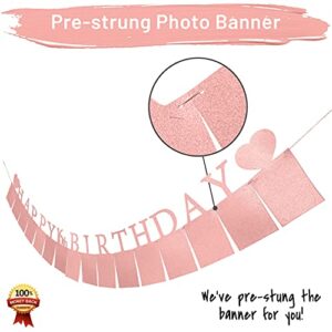 Sweet 16 Birthday Decorations Photo Banner in Rose Gold Pre-assembled - Sweet 16 Banner WITH Sixteen Photo Card Frames Party Supplies - Happy 16th birthday decorations for girls with 16 Signs