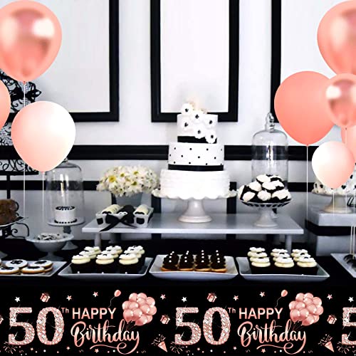 3 Pack 50th Birthday Tablecloth Decorations for Women, Rose Gold Happy 50 Birthday Table Cover Party Supplies, Fifty Years Old Birthday Plastic Disposable Rectangular Table Cloth Decor