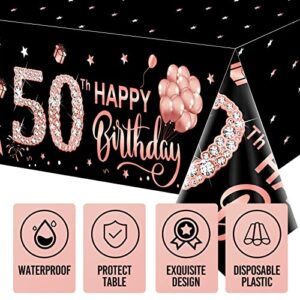 3 Pack 50th Birthday Tablecloth Decorations for Women, Rose Gold Happy 50 Birthday Table Cover Party Supplies, Fifty Years Old Birthday Plastic Disposable Rectangular Table Cloth Decor