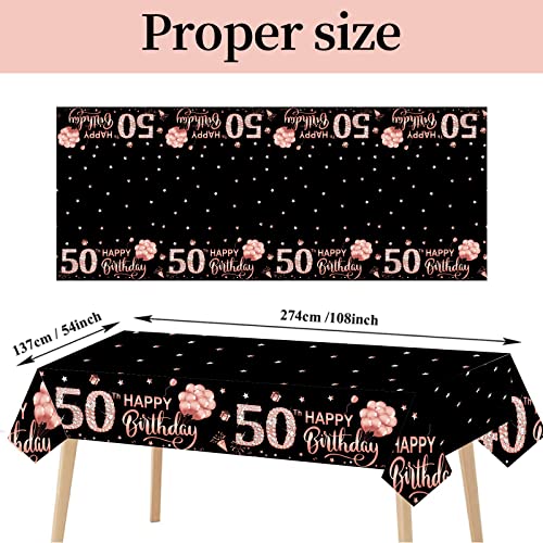 3 Pack 50th Birthday Tablecloth Decorations for Women, Rose Gold Happy 50 Birthday Table Cover Party Supplies, Fifty Years Old Birthday Plastic Disposable Rectangular Table Cloth Decor