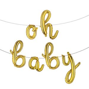 16 inch lowercase oh baby foil letters balloons banner hanging party kit for baby shower gender reveal party decoration supplies (l oh baby gold)