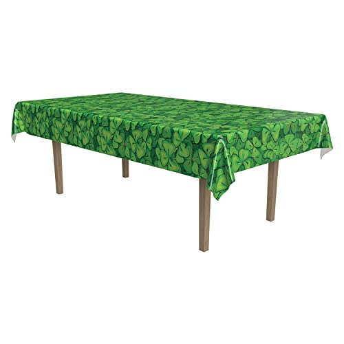 Beistle Printed Plastic Shamrock Table Cover Luck of The Irish Celebrations and Happy St. Patrick’s Day Party Supplies, 54"x108", Green