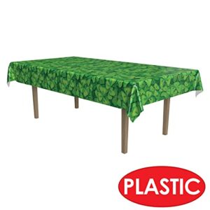 Beistle Printed Plastic Shamrock Table Cover Luck of The Irish Celebrations and Happy St. Patrick’s Day Party Supplies, 54"x108", Green