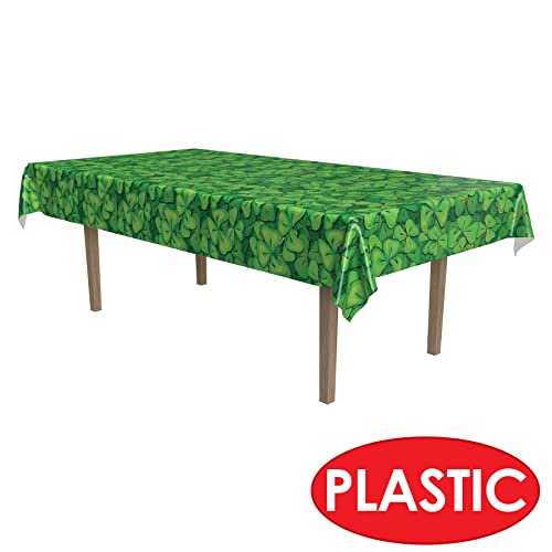 Beistle Printed Plastic Shamrock Table Cover Luck of The Irish Celebrations and Happy St. Patrick’s Day Party Supplies, 54"x108", Green