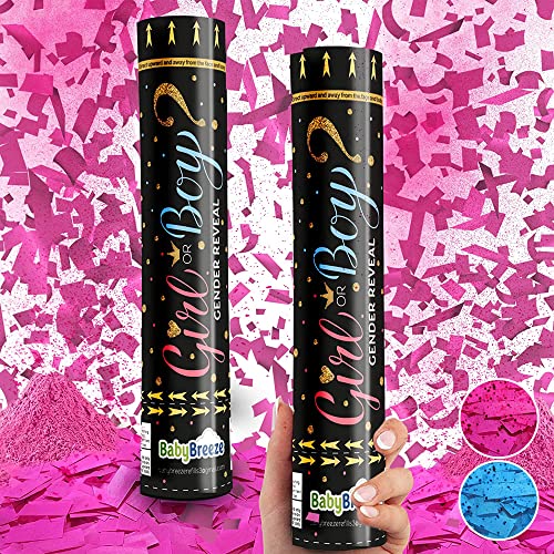 Gender Reveal Confetti Powder Cannon Biodegradable Baby Boy Blue Baby Girl Pink Gender Reveal Poppers - He or She What Will it Bee Baby Shower Baby Party Decorations Supplies Confetti Sticks (2 Pink)