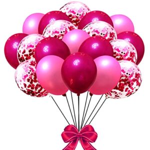 aule hot pink and baby pink balloons 12 inch 60 pcs premium latex magenta confetti balloon & 64 ft ribbon – fuchsia party decorations