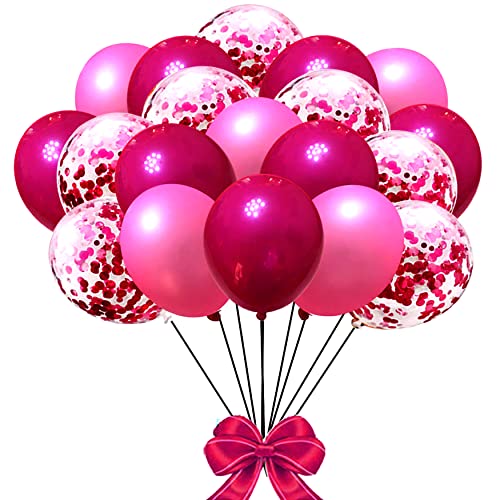 AULE Hot Pink and Baby Pink Balloons 12 inch 60 Pcs Premium Latex Magenta Confetti Balloon & 64 ft Ribbon - Fuchsia Party Decorations