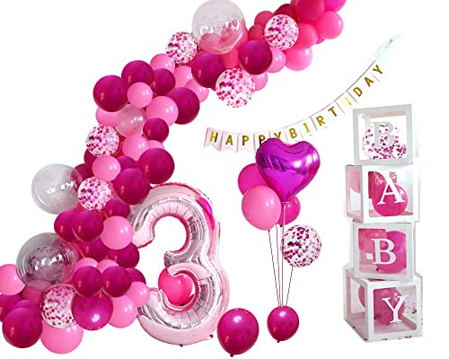 AULE Hot Pink and Baby Pink Balloons 12 inch 60 Pcs Premium Latex Magenta Confetti Balloon & 64 ft Ribbon - Fuchsia Party Decorations