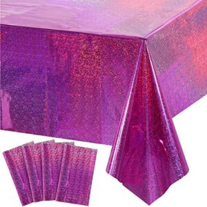 4 pack iridescence plastic tablecloths shiny disposable laser rectangle table covers holographic foil tablecloth iridescent party decoration birthday bridal wedding christmas 54″ x 108″(pink & purple)