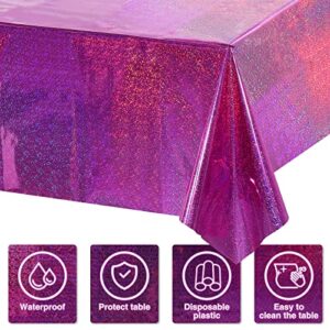 4 Pack Iridescence Plastic Tablecloths Shiny Disposable Laser Rectangle Table Covers Holographic Foil Tablecloth Iridescent Party Decoration Birthday Bridal Wedding Christmas 54" x 108"(Pink & Purple)