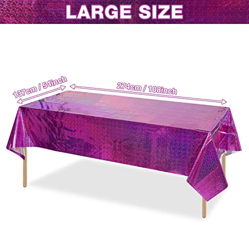 4 Pack Iridescence Plastic Tablecloths Shiny Disposable Laser Rectangle Table Covers Holographic Foil Tablecloth Iridescent Party Decoration Birthday Bridal Wedding Christmas 54" x 108"(Pink & Purple)