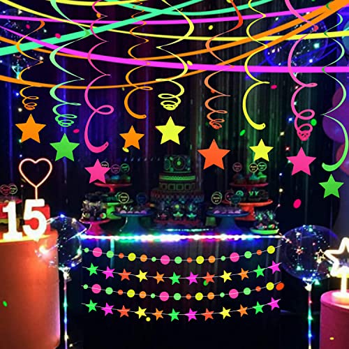 525feet UV Paper Neon Garland Neon Streamers Glow in the Dark Glow Party Supplies and Decorations Glow in the Dark Streamers Blacklight Reactive Fluorescent Black Light Neon Party Supply for Birthday