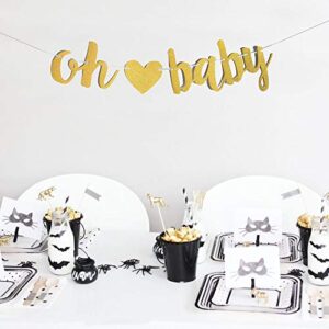 Fecedy Gold Glittery Letters OH BABY With Heart Banner for Baby shower