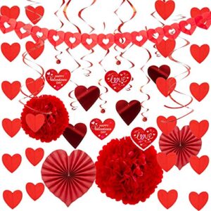 joyin 27 pieces valentines day decoration kit with 1 heart shaped garland, 2 tissue fans, 2 tissue poms, 6 heart string, 8 double swirls and 4 foil cutouts swirls and 4 cardstock cutouts swirls