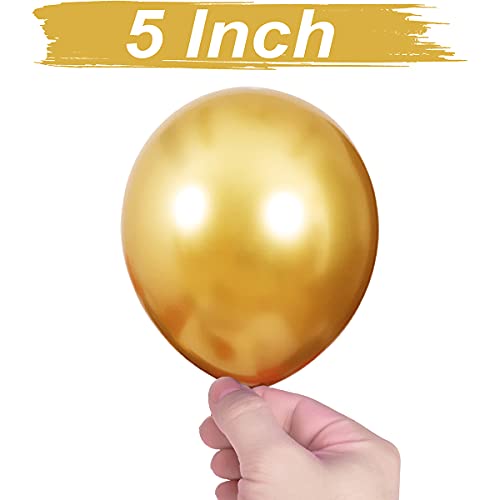 50 Pcs 5 Inch Metallic Gold Balloons, Chrome Gold Balloons for Baby Bridal Shower Gold Birthday Graduation Party Decorations