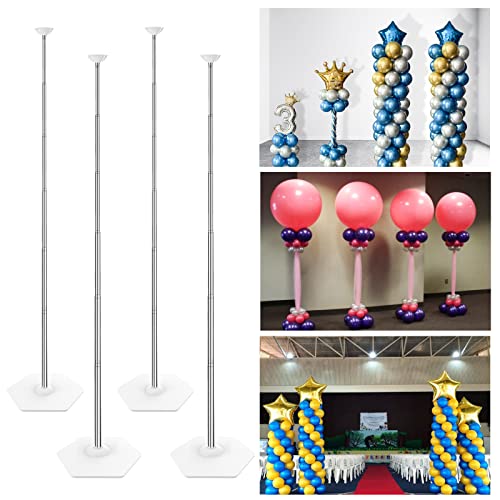 YALLOVE Balloon Column Stand Set of 4, 7 Feet Height Adjustable Balloon Tower Pillar with Reusable Metal Telescopic Design for Birthday, Wedding, Baby Shower, Graduation Party Decoration