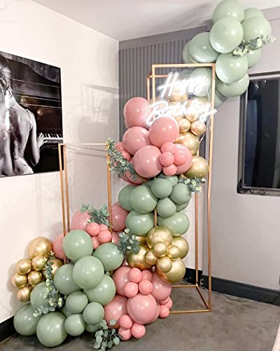 124PCS Sage Olive Green Blush Pink Peach Balloons Balloon Garland Arch Kit, Artificial Vines Eucalyptus Garland, Safari Wild One Green Baby Shower Birthday Balloons Party Decorations for Boys Girls