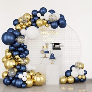 holicolor 174pcs navy blue gold balloons garland arch kit, metallic gold latex white confetti mixed sizes balloons foil balloons for baby shower birthday party wedding graduation decoration